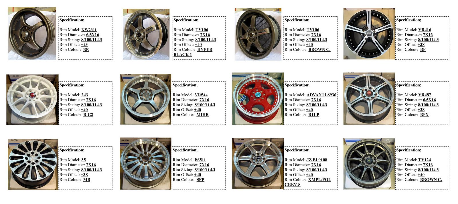Tyre and Rims (H2O One Stop Sdn. Bhd.): 16 Inch Rims With Sizing ...