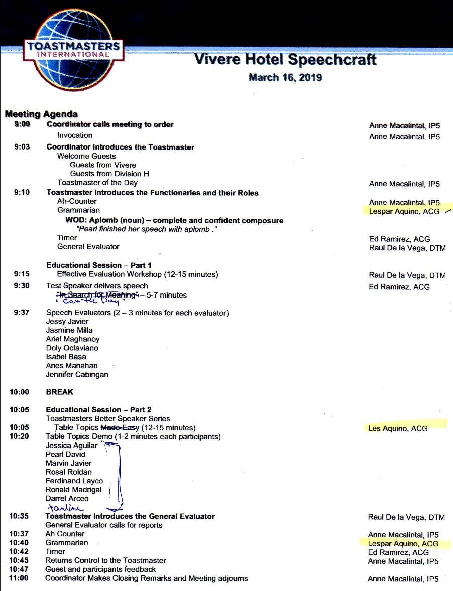 Toastmasters Speeches: Table Topics Talk for Vivere Speechcraft