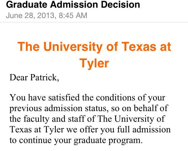 The UT Tyler Student Blog: Fully Admitted Graduate Student at UT Tyler