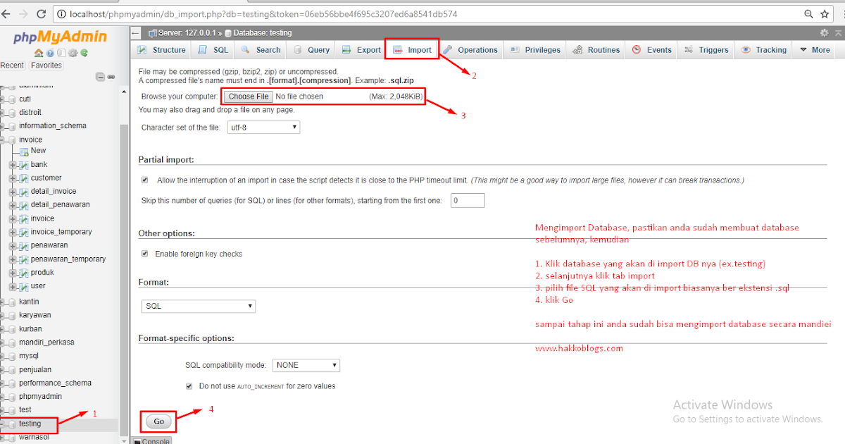 Cara Import Database MySQL di PhpMyAdmin - Hakko Blog's
