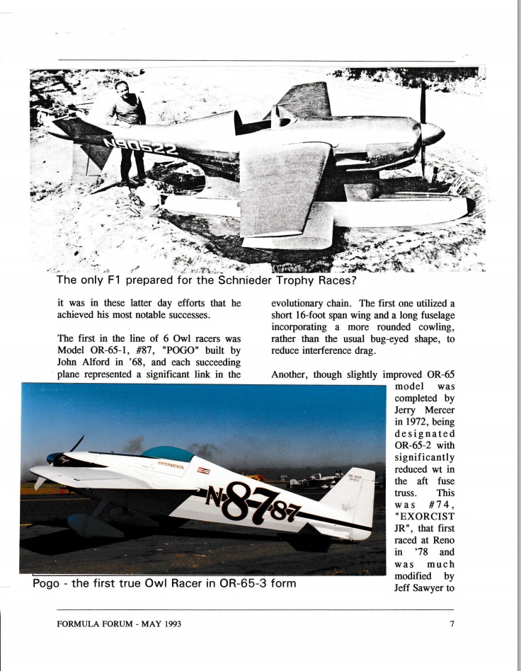 Wasabi Air Racing: A Great Article About Owl Racers, and Ralph Wise