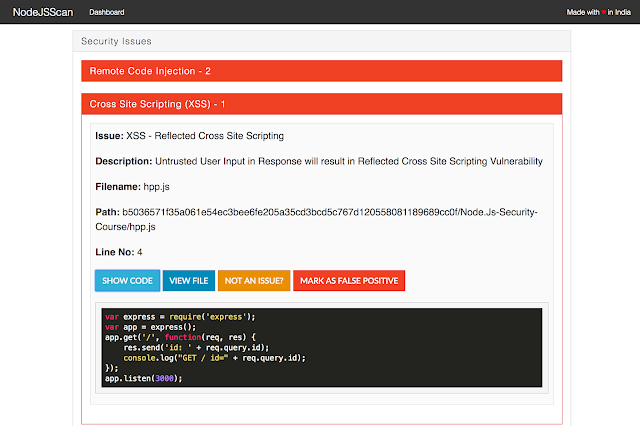 NodeJsScan - A Static Security Code Scanner For Node.js Applications