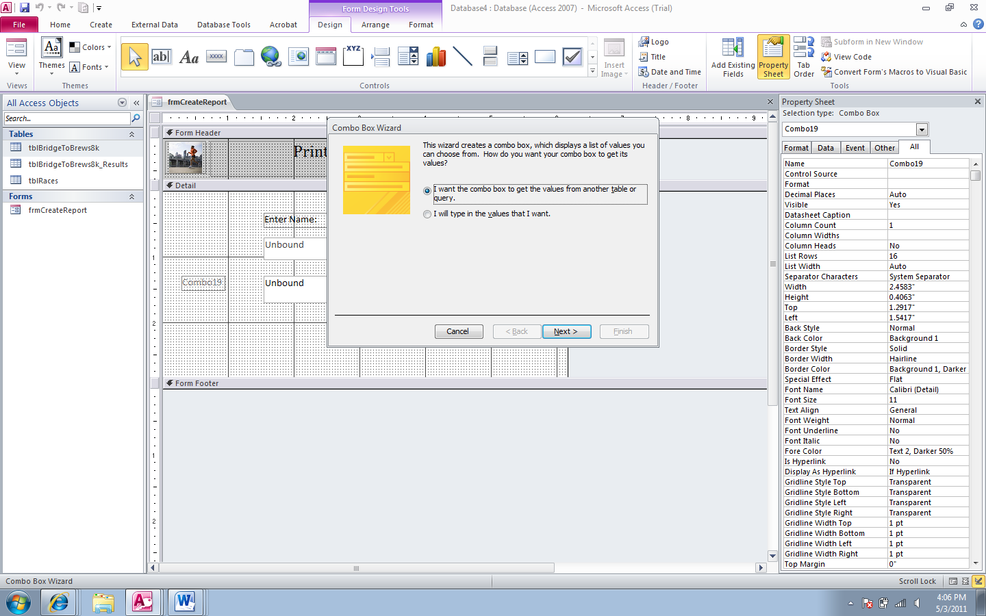 Crissy Smartening Up...: Create a report generated by combo box and user input - Access and VBA