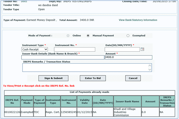 Earnest Money Deposit (EMD) Payment Process for IREPS Tenders ...