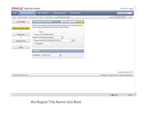 ORACLE APEX, SOA and JBOSS: Adding Breadcrumb in Apex