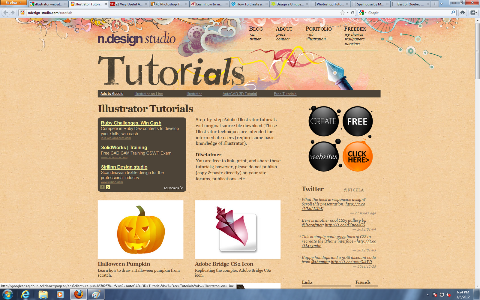 A multimedia's Life: 4 Screenshots on Illustrator tutorial websites.