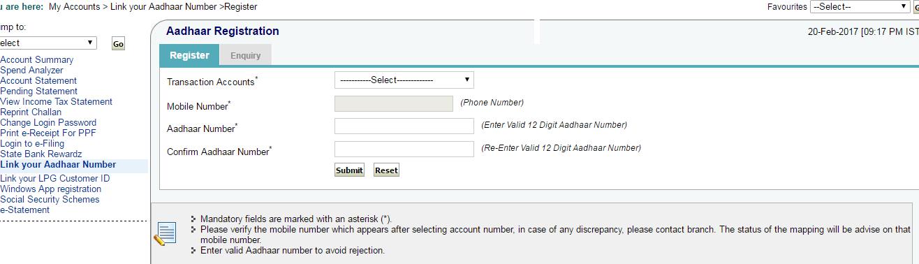 How to link AAdhaar number to SBI account?