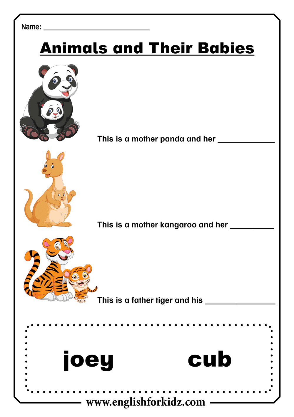 Animal Babies Worksheets
