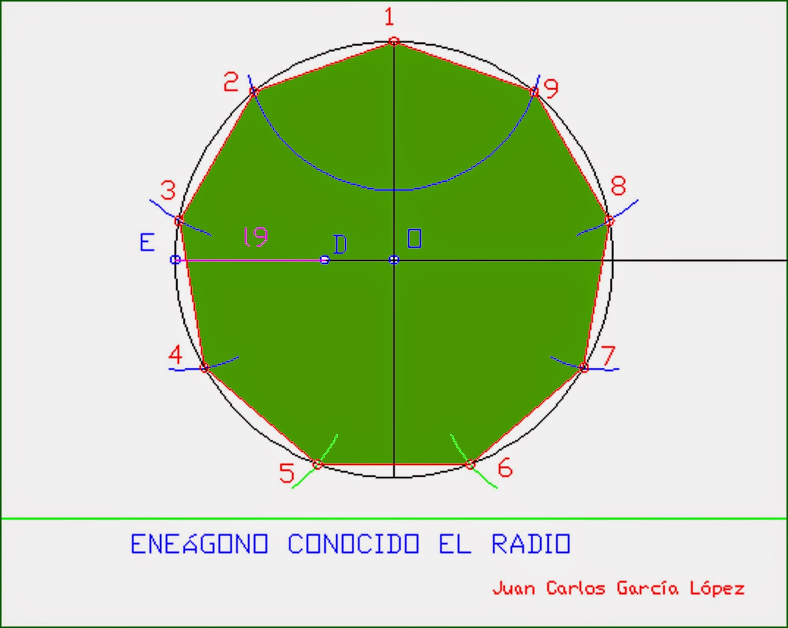 DIBUJA GARLO: Eneágono conocido el radio de la circunferencia circunscrita