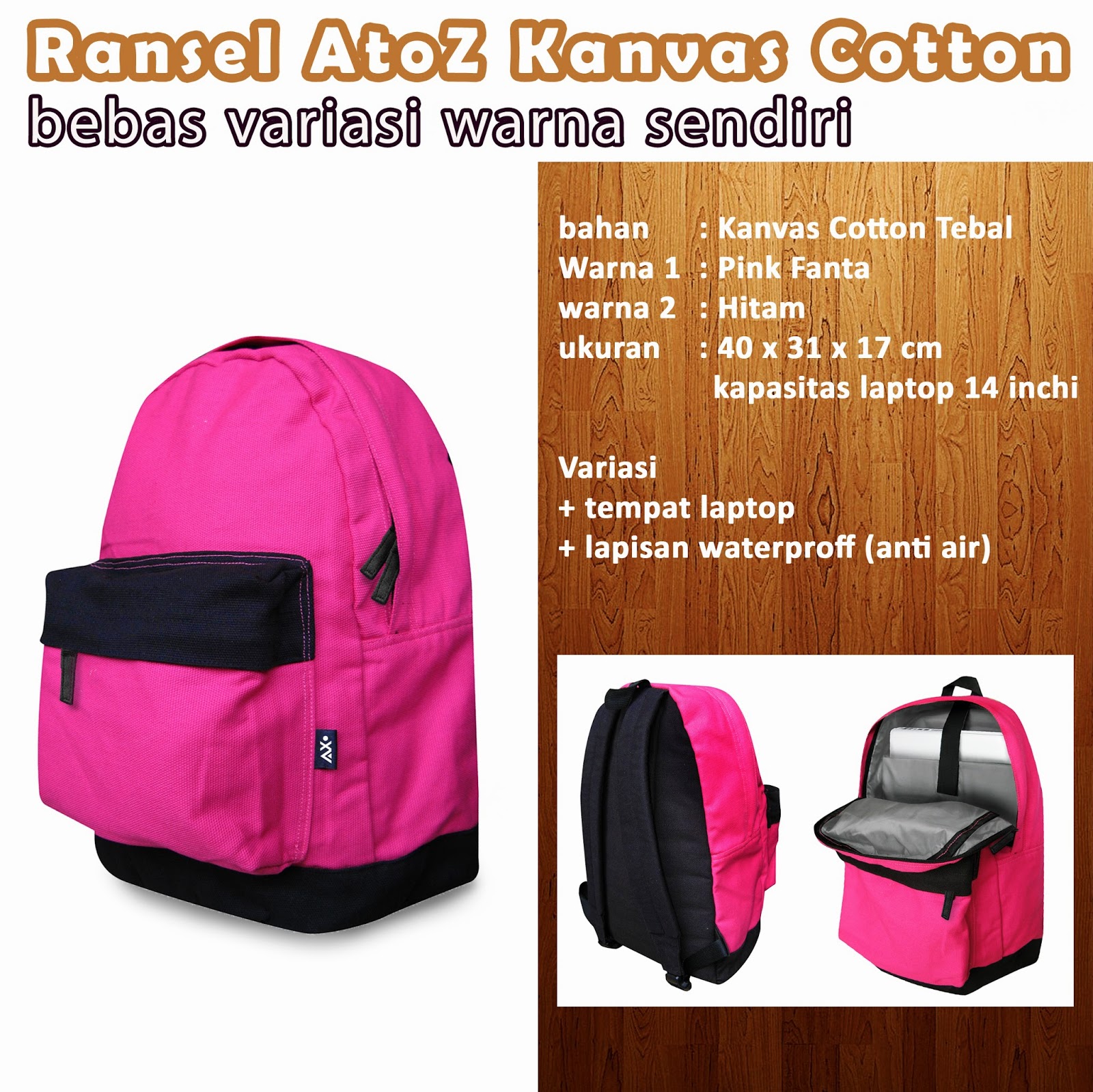 .: Ransel AtoZ Custom, Bahan Kanvas Cotton