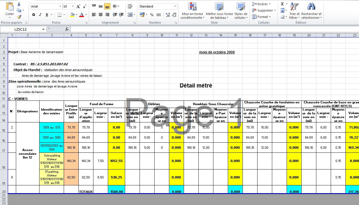 Exemple métré voirie en excel