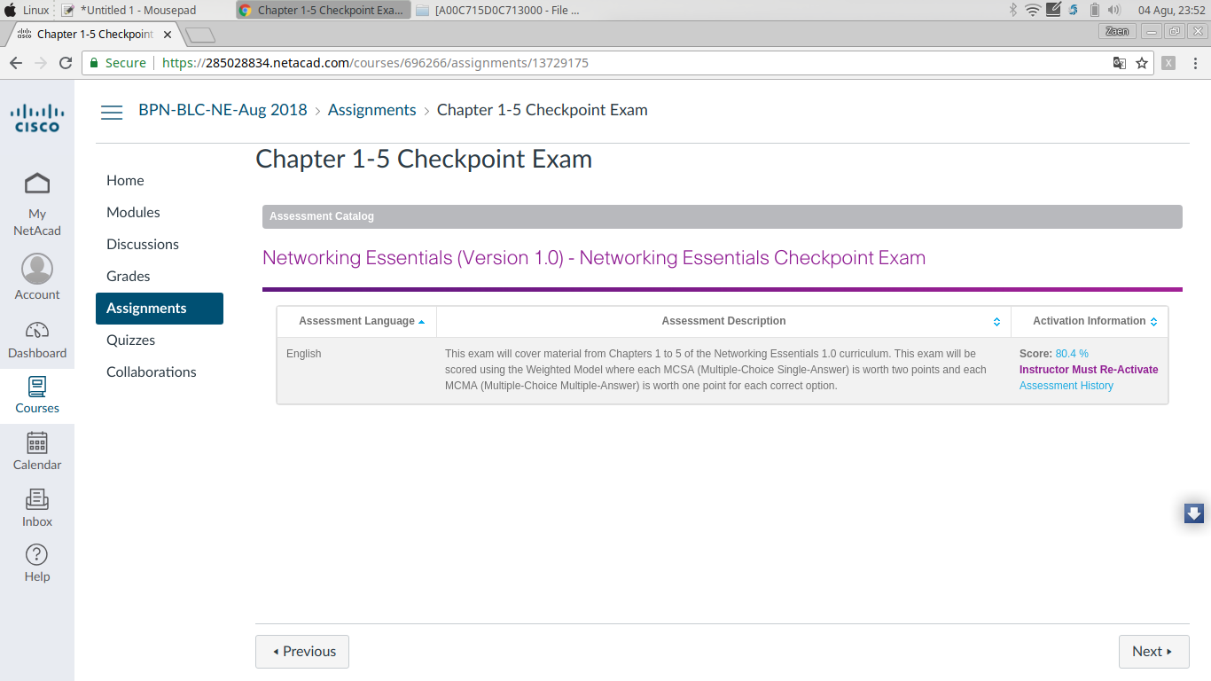 Chapter 1-5 Checkpoint Exam || Cisco