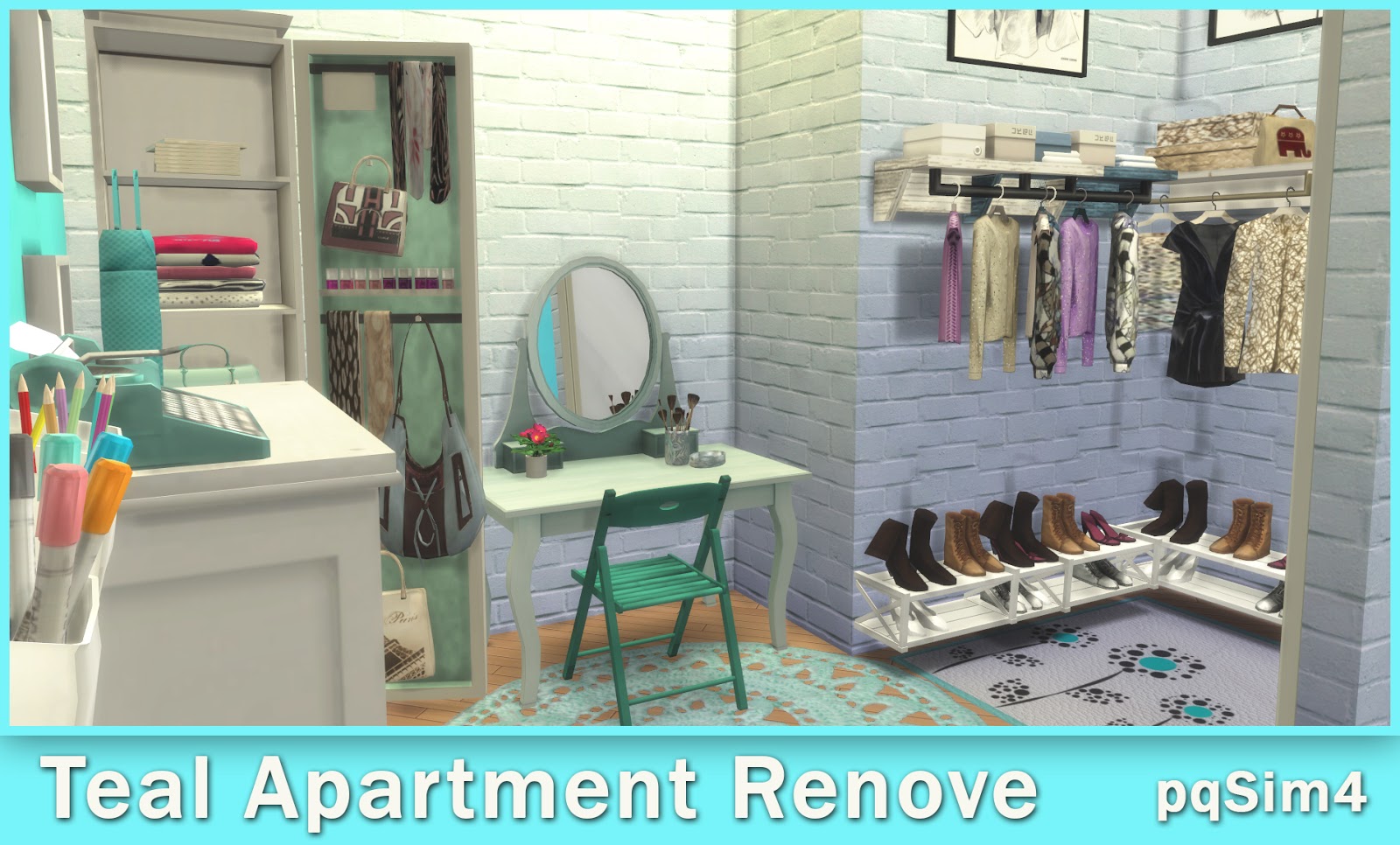 Teal Apartment Renove. Sims 4 Speed Build and Download.