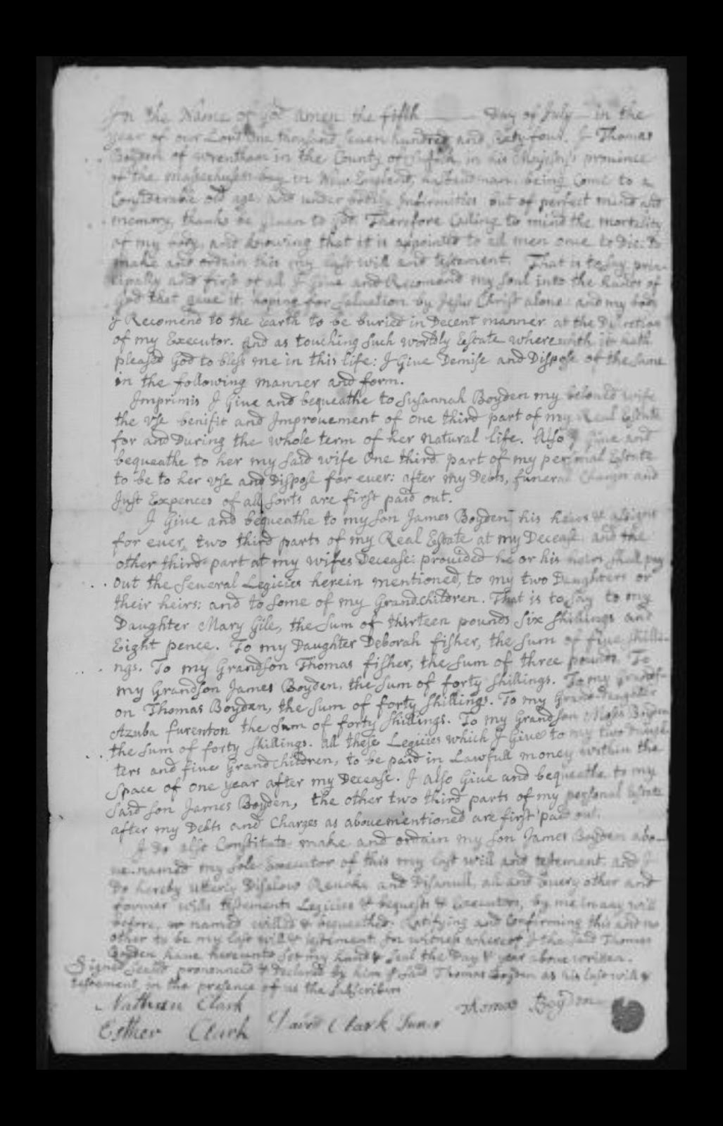 Genea-Musings: Amanuensis Monday - 1764 Will of Thomas Boyden (1682 ...