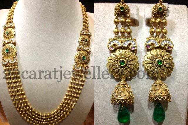 Kundan Chandra Haram with Jhumkis - Jewellery Designs