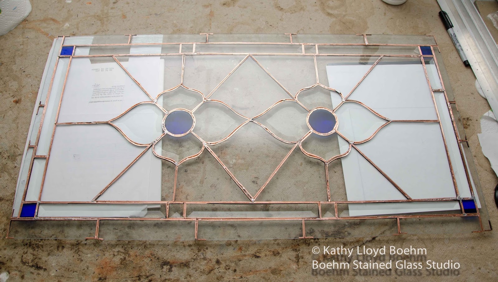 Boehm Stained Glass Blog: Panel with Bevel Clusters and Blue Gems ...