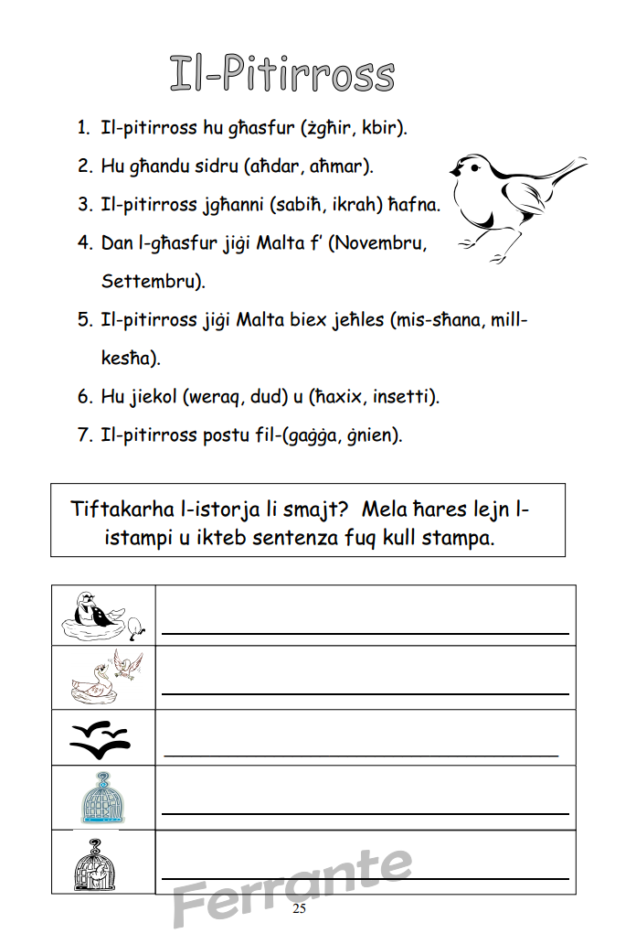 Il-Malti għat-Tfal: Il-Pitirross : Xogħol ta’ Mrs Antonella Ferrante