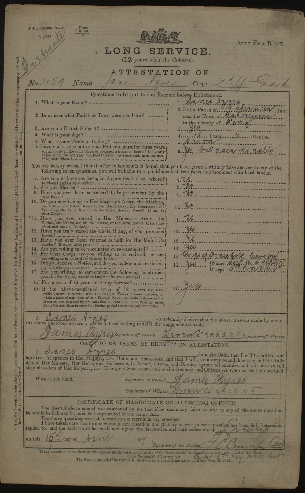 Army Forms & Attestations: Army Form B.267 - long service attestation