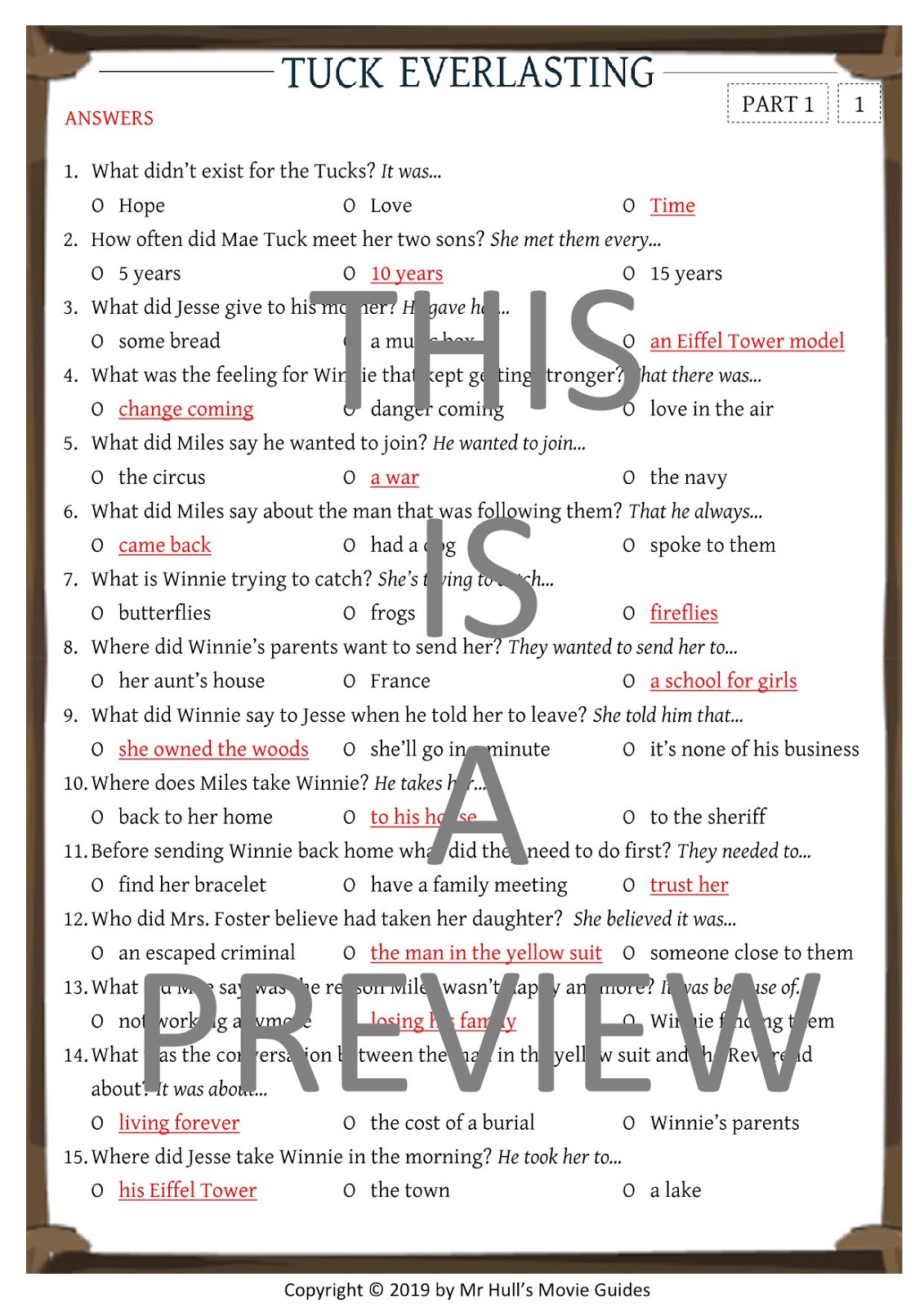 Tuck Everlasting Movie Guide + Activities - Answer Keys Included ...