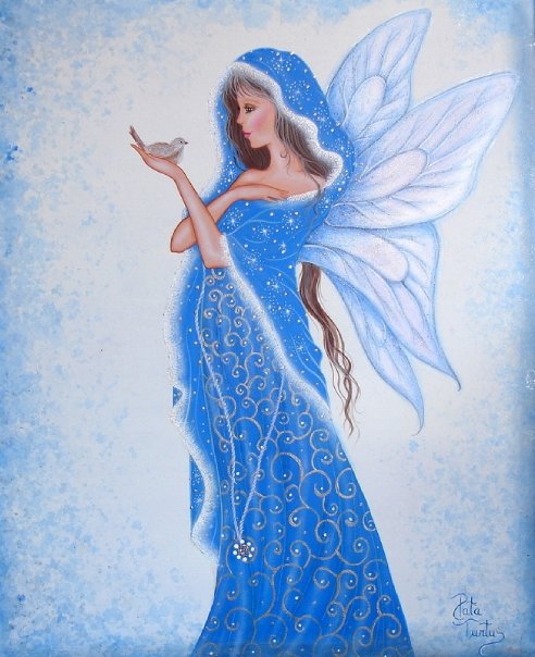 Arte De Pata: "Hada azul" (acrílico)