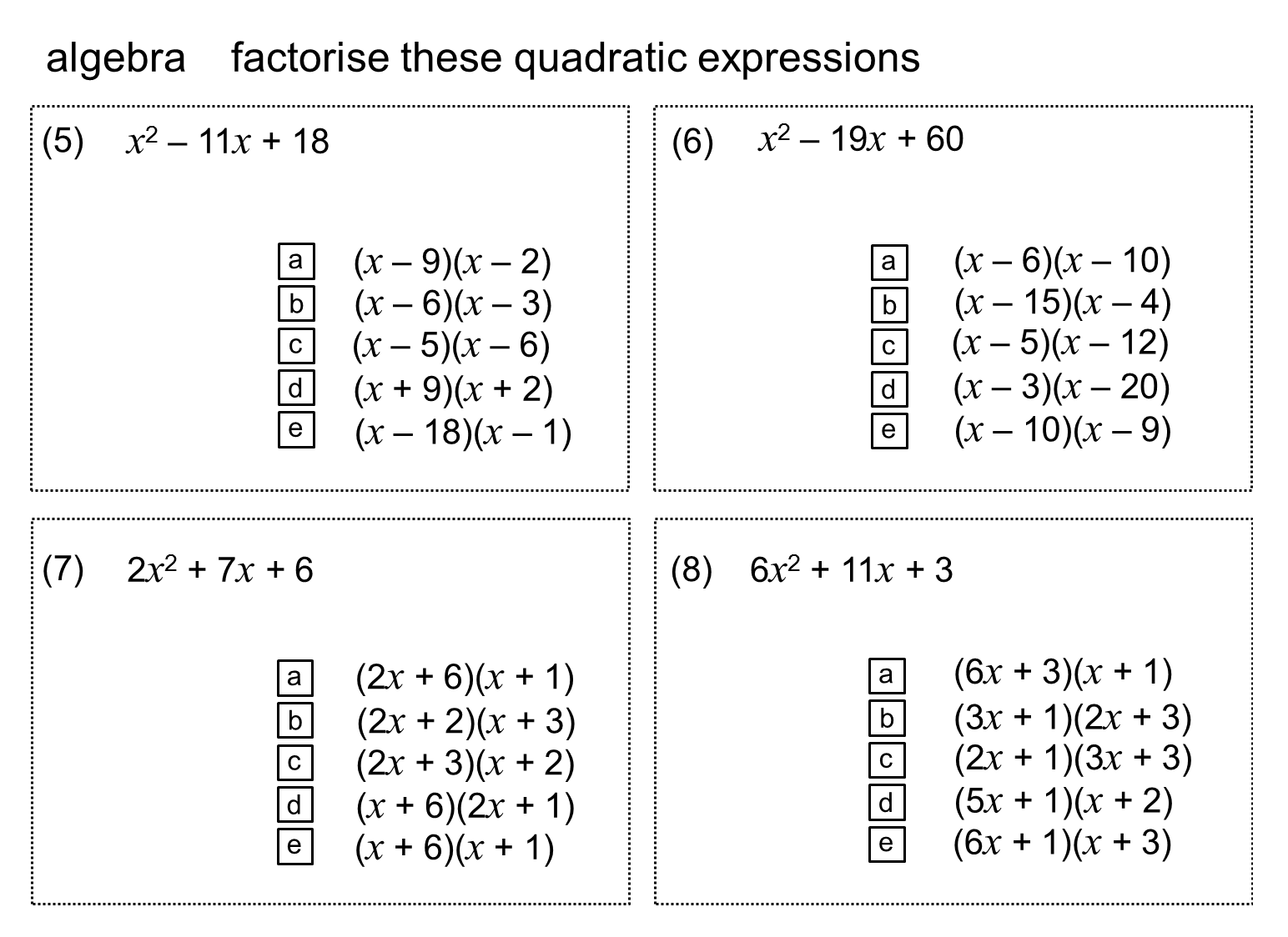 MEDIAN practice and quiz questions: algebra expanding and factorising ...