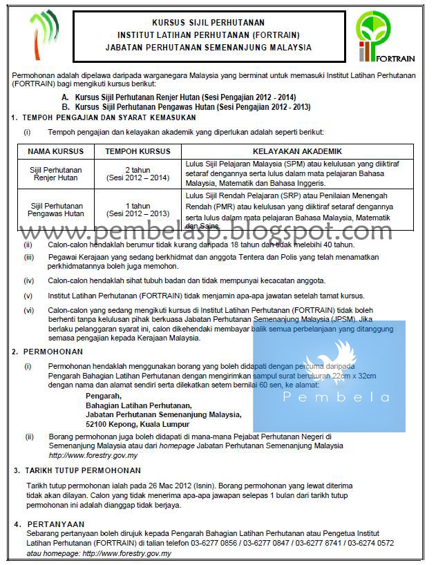 Kursus Sijil Perhutanan Renjer Hutan Sesi 2012-2014 dan Kursus Sijil ...