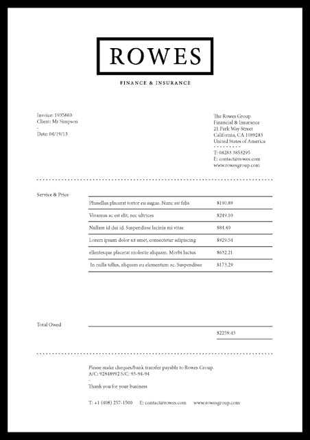 design practice: Rowes: Invoice and Envelope