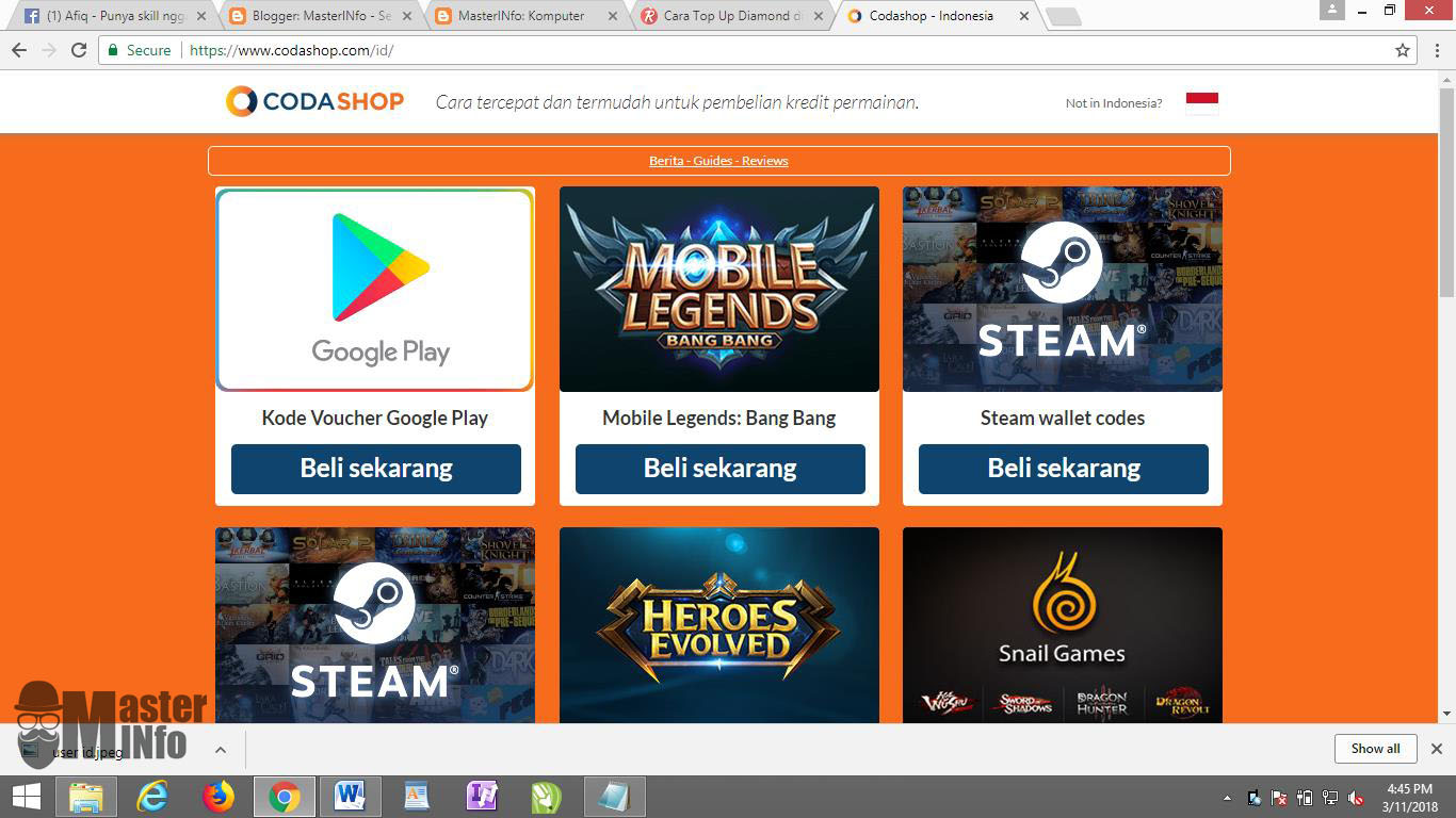 Cara melakukan TOP UP game mobile legend di codashop ~ MasterINfo