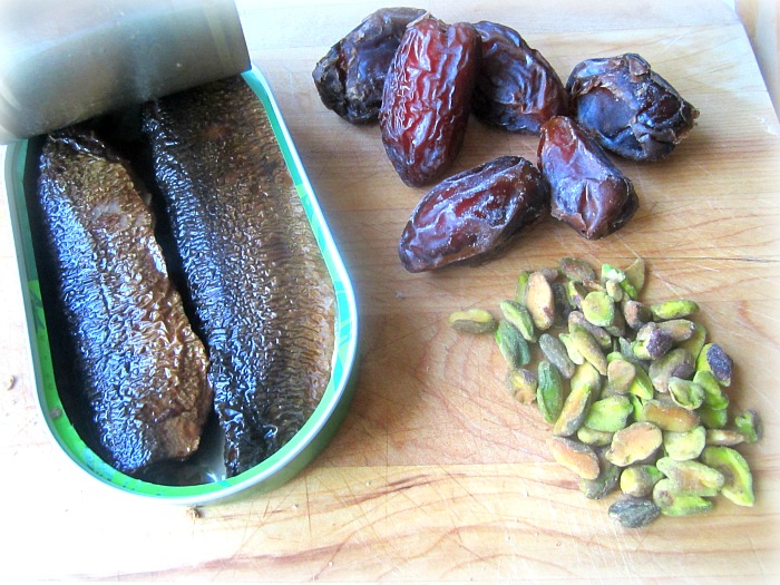 Smoked Herring W Dates And Pistachios On Rye Crisps