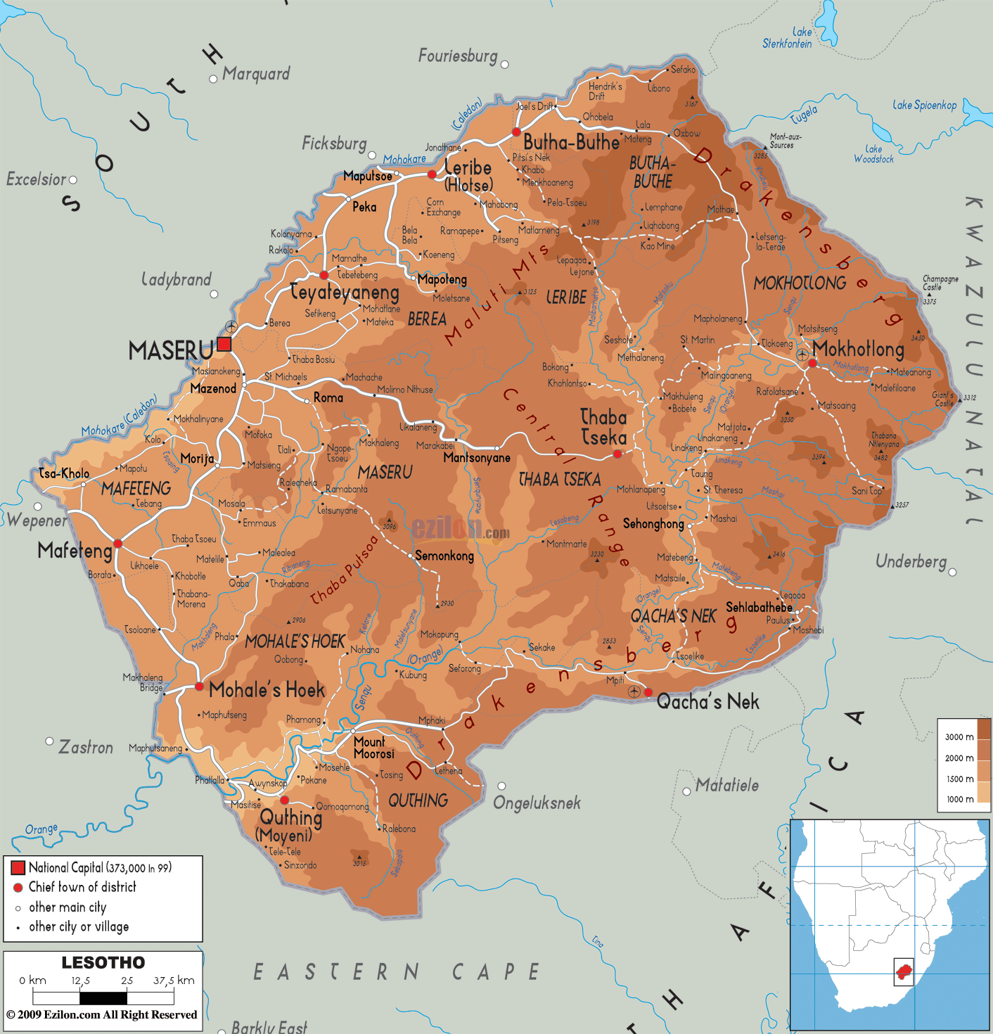 LESOTHO - MAPAS GEOGRÁFICOS DE LESOTHO - Mundo Hispánico™