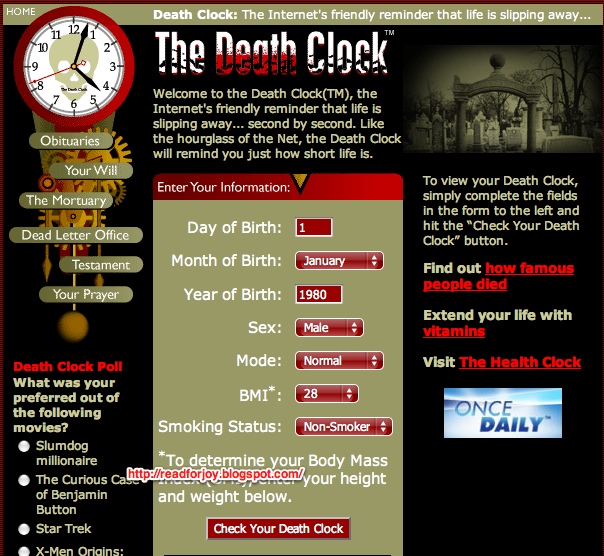 Read for Joy: The Death Clock（死亡時鐘）網站