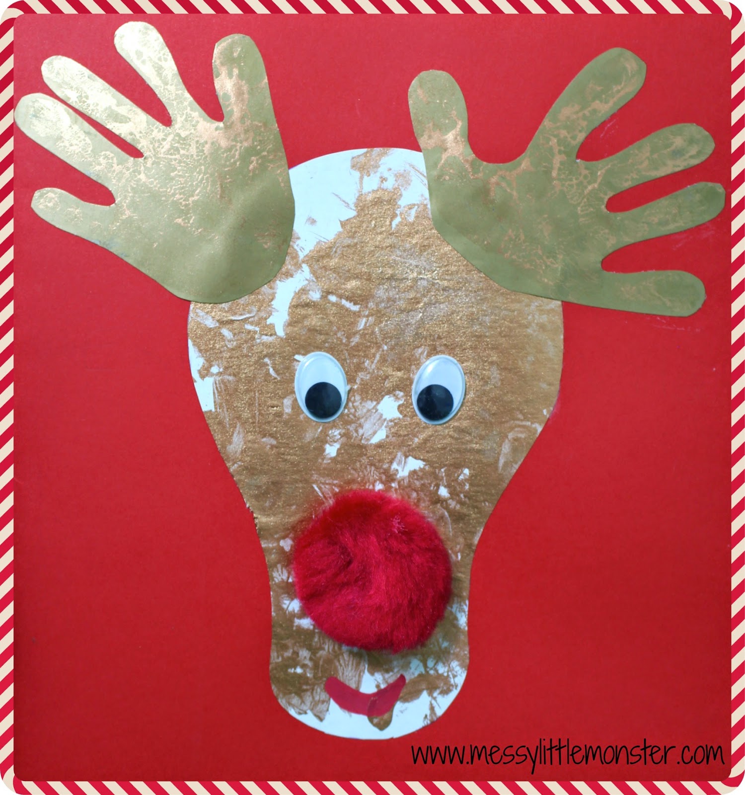 Handprint Rudolph Craft - Easy Christmas Card - Messy Little Monster