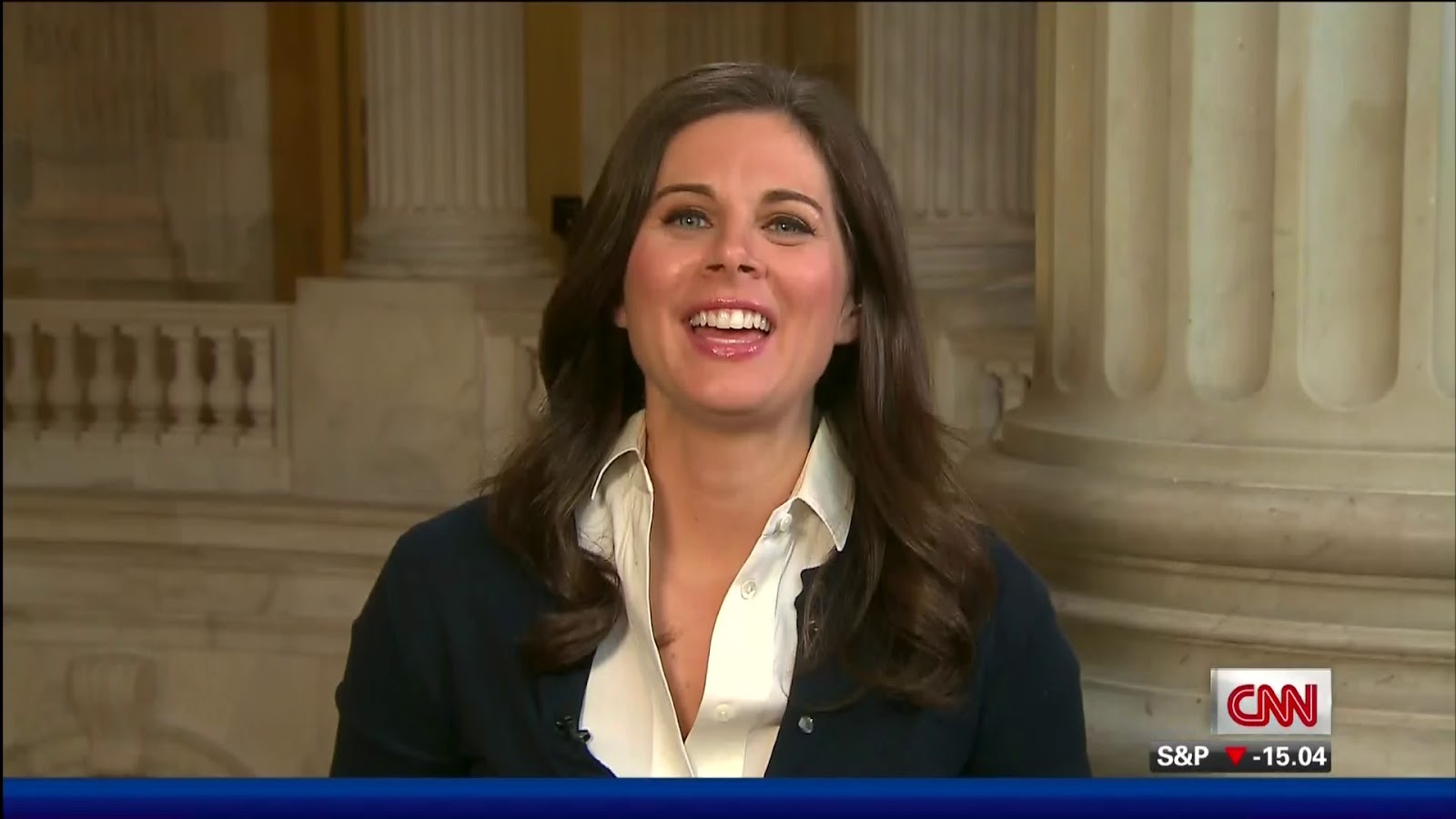 Ladies in Satin Blouses: erin burnett - white silk blouse under sweater