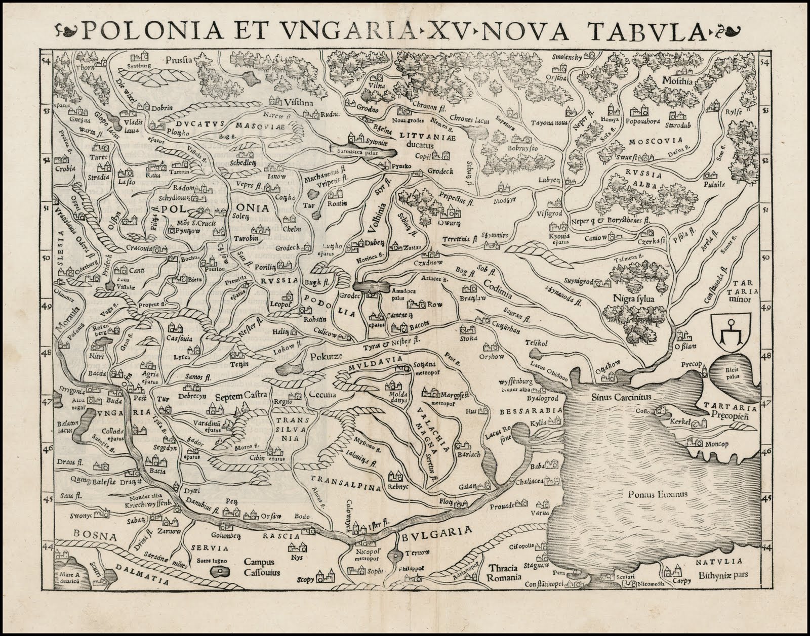 MAPY UHORSKA A SLOVENSKA: Mapa Uhorska a Poľska 1550