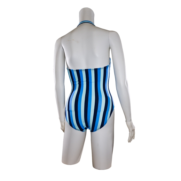 FASHION CARE 2U: S109 Blue Stripes Halter One Piece Swimsuit Swimwear L