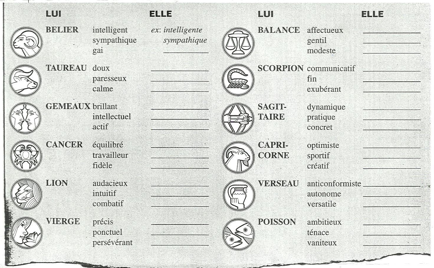 Ma classe de FLE ...: Horoscope