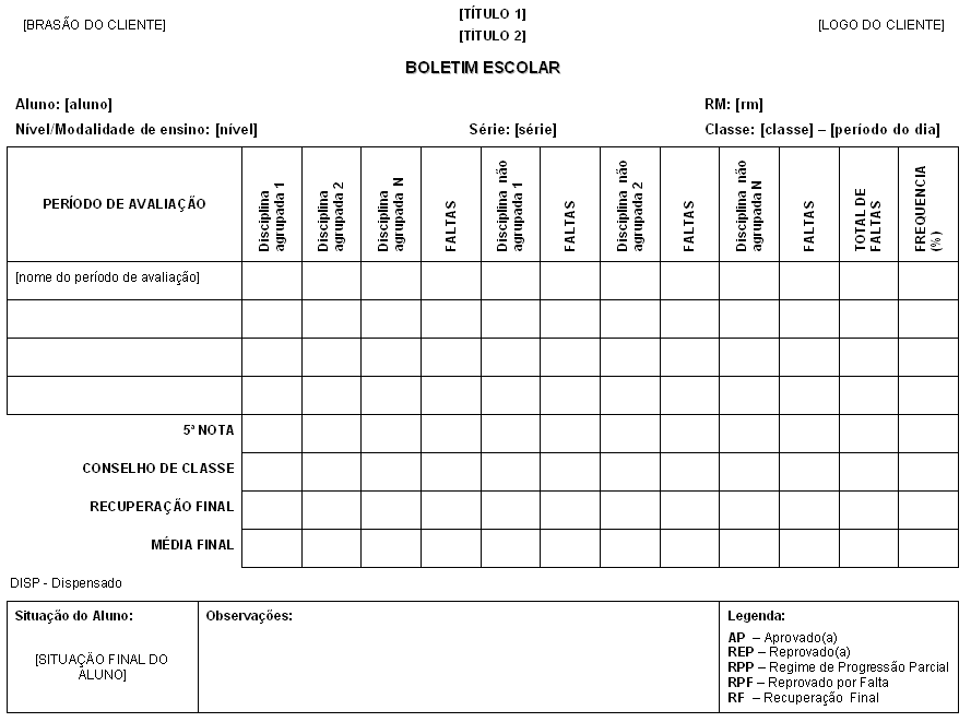 Modelo de Boletim Escolar para Imprimir - Toda Atual