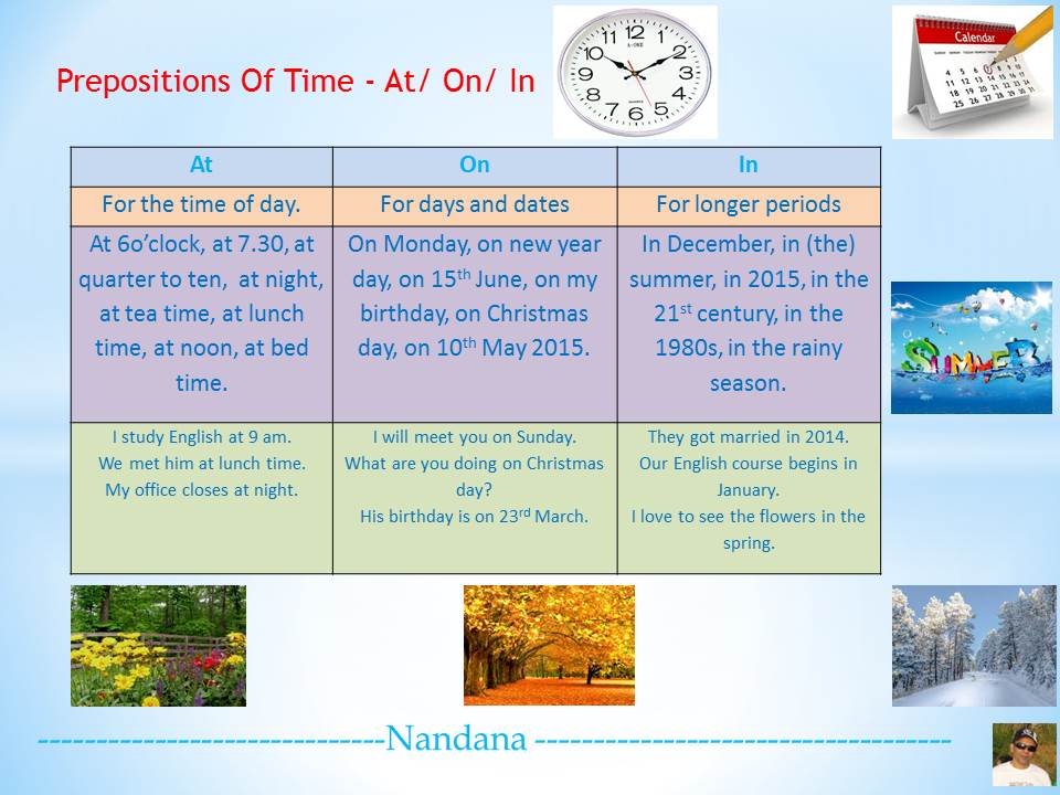 English With Life: Prepositions Of Time - At/ On/ In