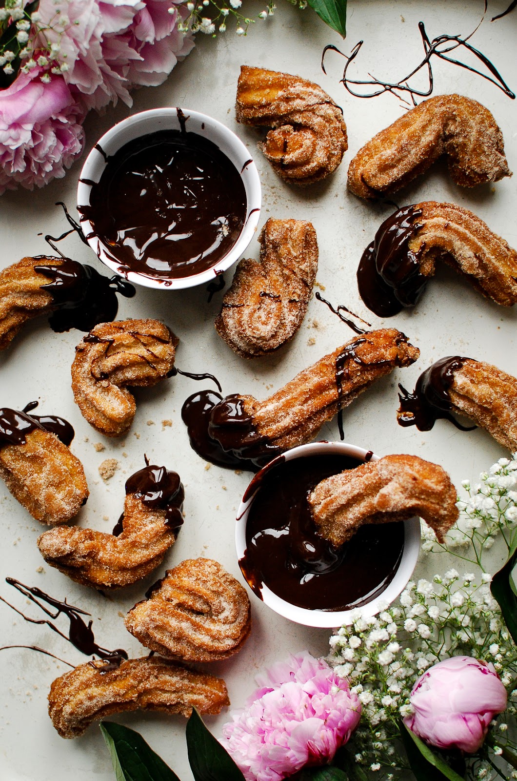 Churros with Hot Chocolate Dipping Sauce - Katie Cakes