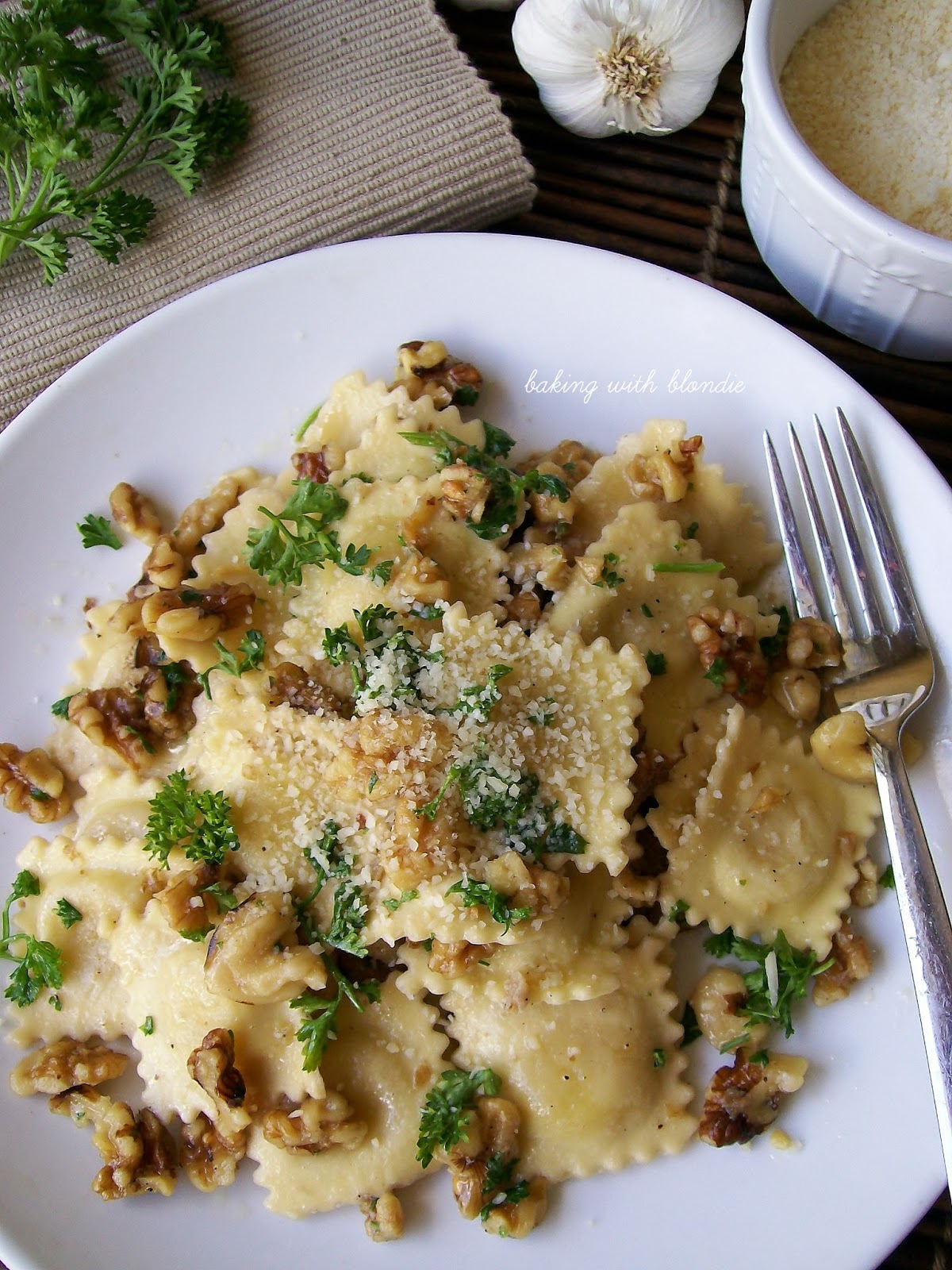 Simple Cheese Ravioli with Toasted Walnuts