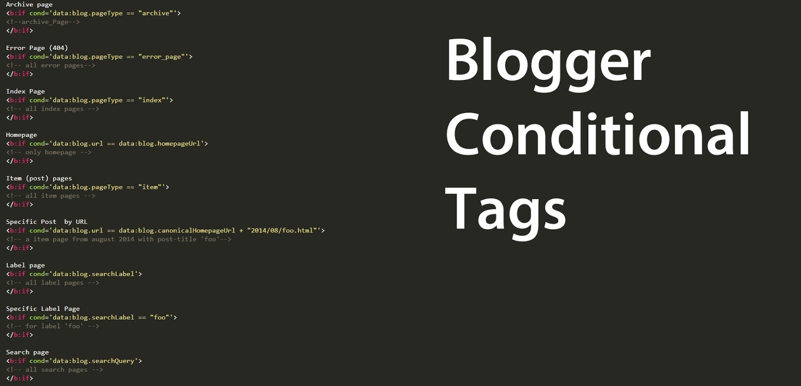 Blogger Conditional Tags for different page types — Ultimate Blogger Guide