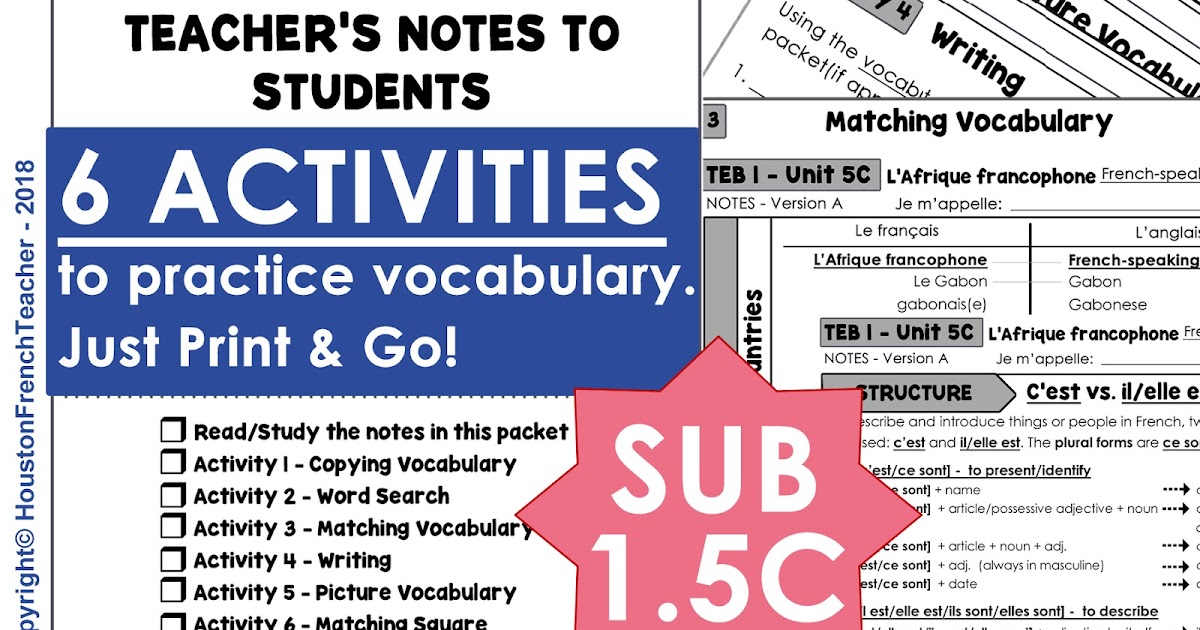 TEB T'es branché 1 Unit 5C - Level 1 Sub Plan Vocab & Structure ...