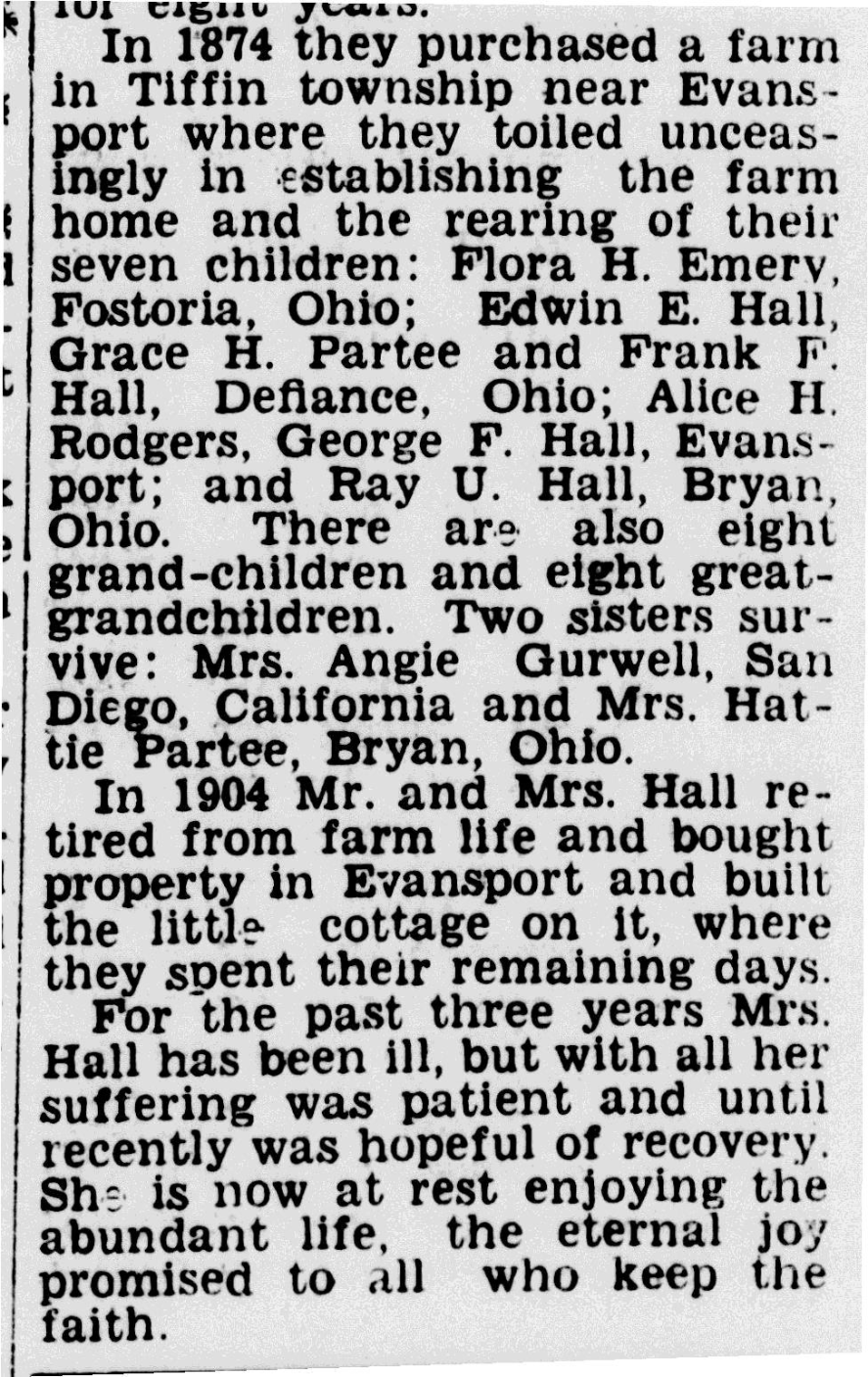 Defiance County, Ohio Genealogy: William Hall - G.A.R., Bishop Post