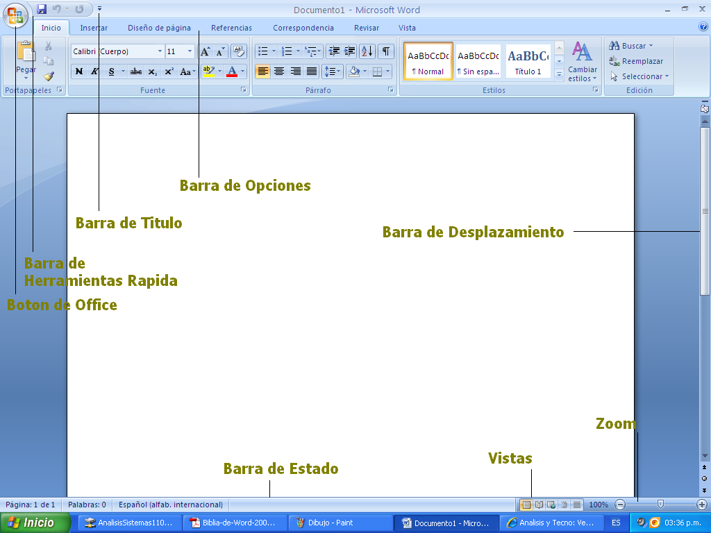 Analisis y Tecno: Elementos principales de Word