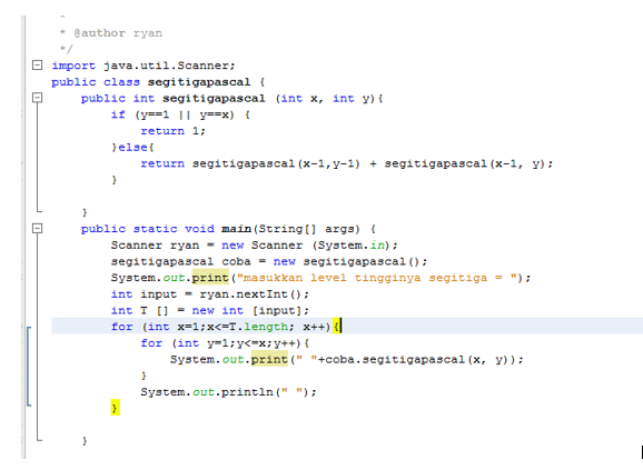 Sistem, Aplikasi, Islami: Segitiga pascal Codingan Java