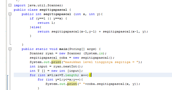 Sistem, Aplikasi, Islami: Segitiga pascal Codingan Java