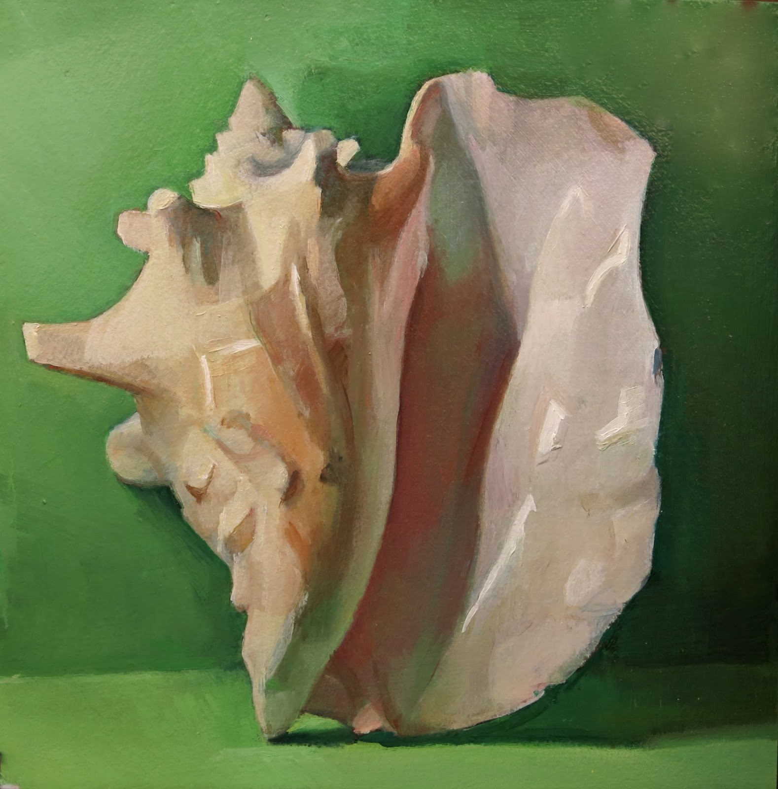 Awake and Painting: Conch Shell on Green