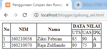 Cara Menggabungkan Sel dari tabel HTML (rowspan dan colspan) - Zikri Tekno