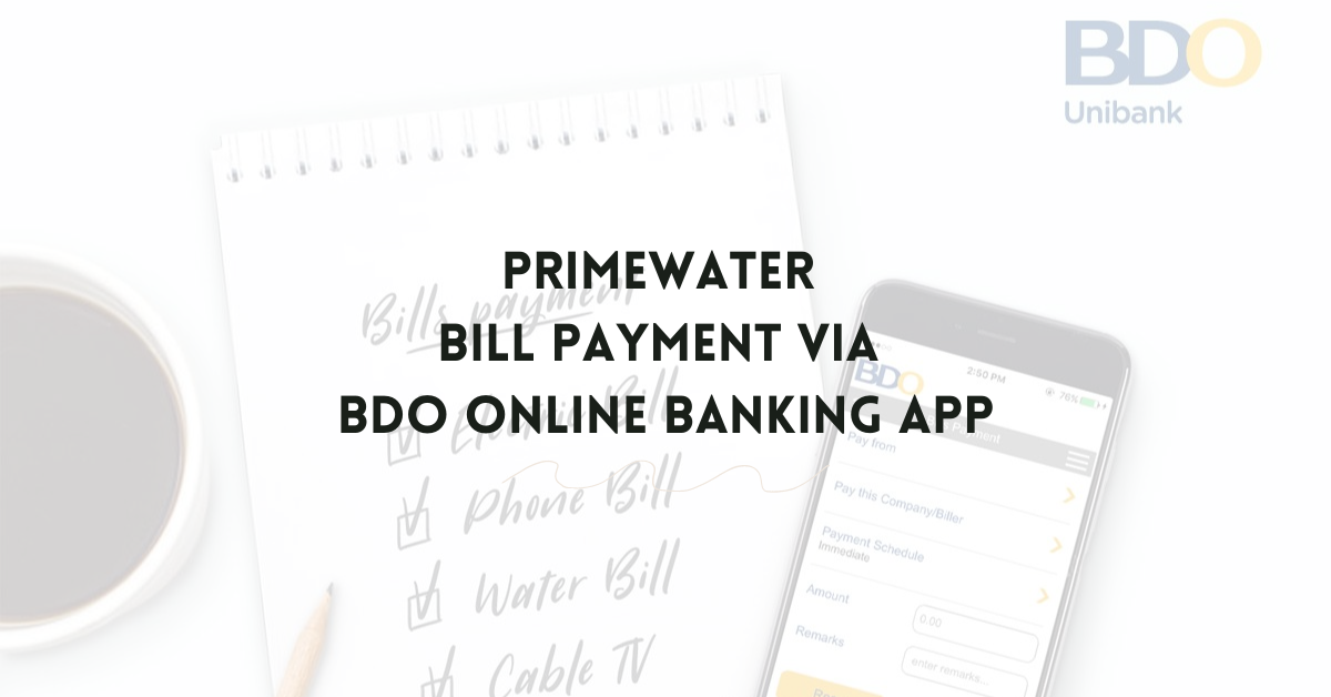 Primewater Bill Payment via BDO Online Banking App