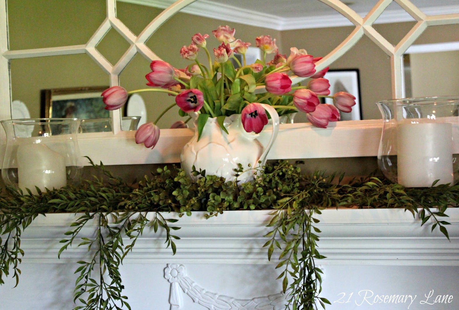 21 Rosemary Lane: Simplistic Spring Mantel Display